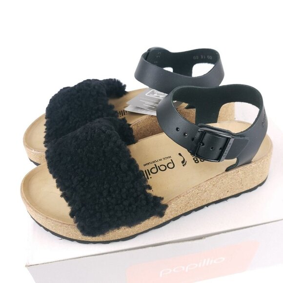 Papillio | Shoes | Papillio Glenda Black Shearling Strap Sandals | Poshmark